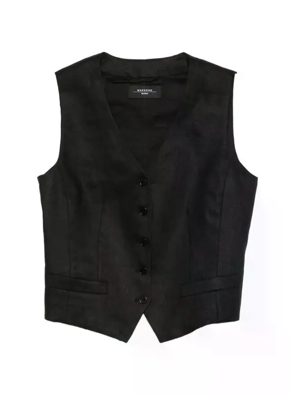 Max Mara Buttoned Linen Waistcoat - Black