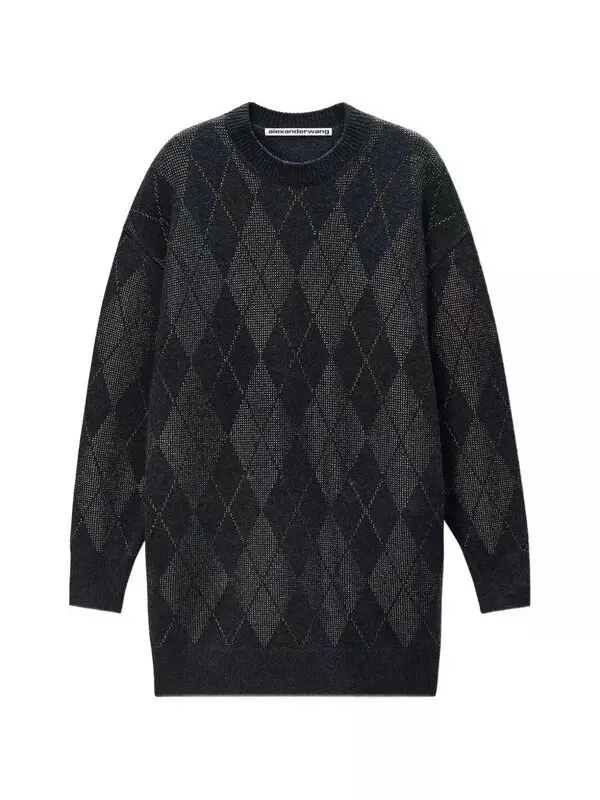 Alexander Wang Crystal Argyle Wool-blend Dress - Black