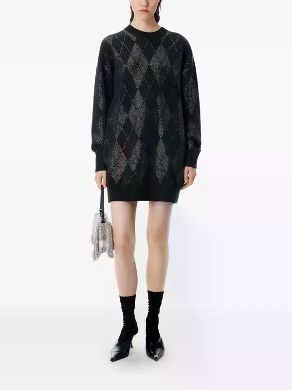 Alexander Wang Crystal Argyle Wool-blend Dress - Black