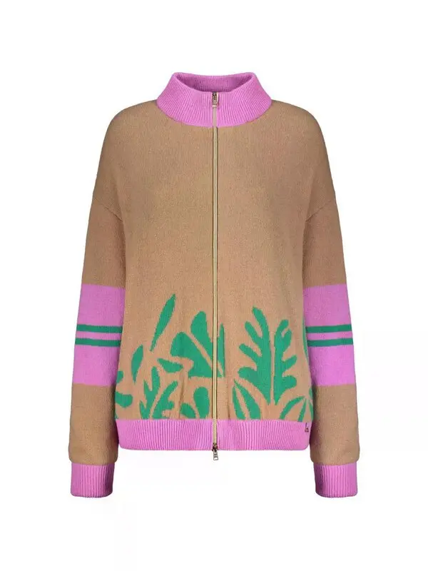 Herno Zip-up Leaf-pattern Cardigan - Brown