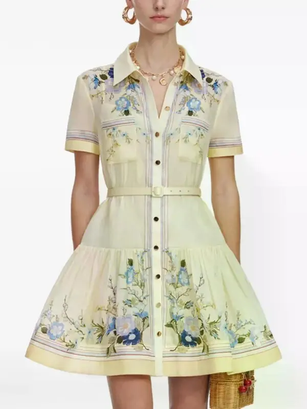 SELF-PORTRAIT Floral-print Belted Shirt Dress