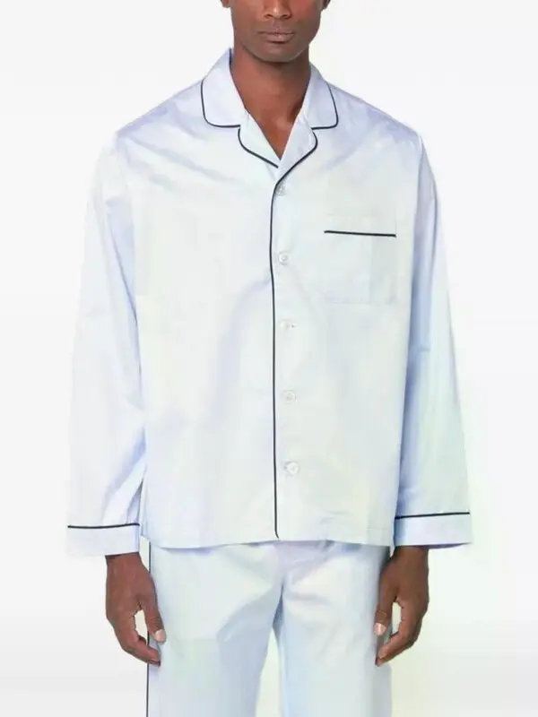 TEKLA Piped-trim Pajama Shirt - Blue