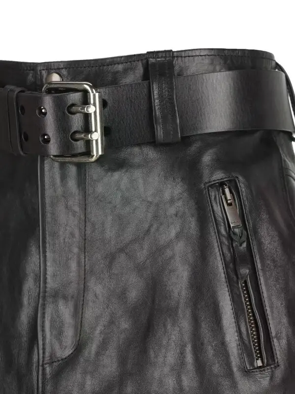 Saint Laurent Belted Leather Midi Skirt