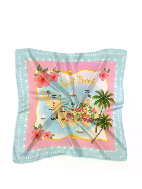 MC2 SAINT BARTH Floral Map Scarf - Blue