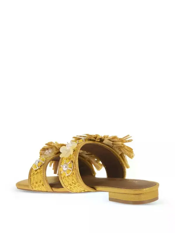 Kurt Geiger Raffia-fringe Floral Embellished Sandals - Neutrals