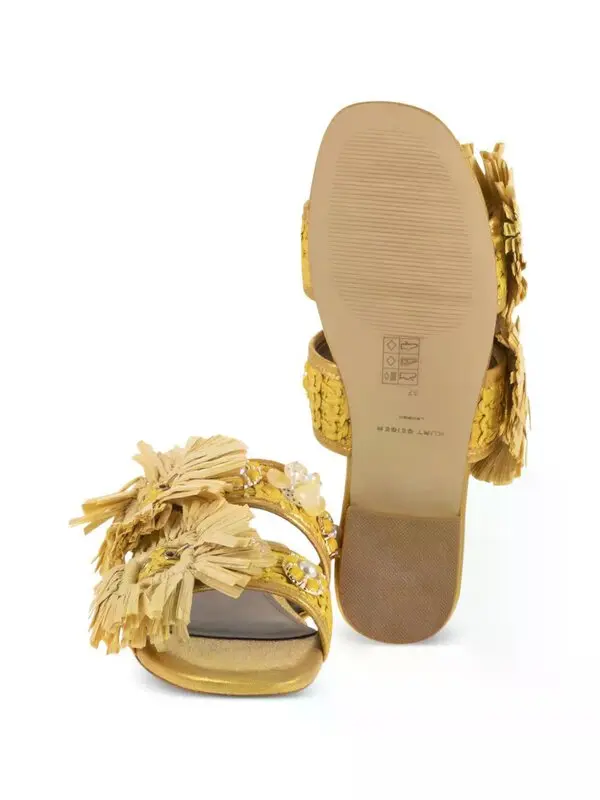 Kurt Geiger Raffia-fringe Floral Embellished Sandals - Neutrals