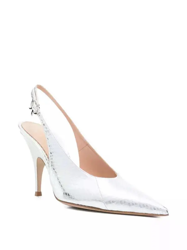 GIANVITO ROSSI Sofia Point Reptile-effect Pumps - Silver