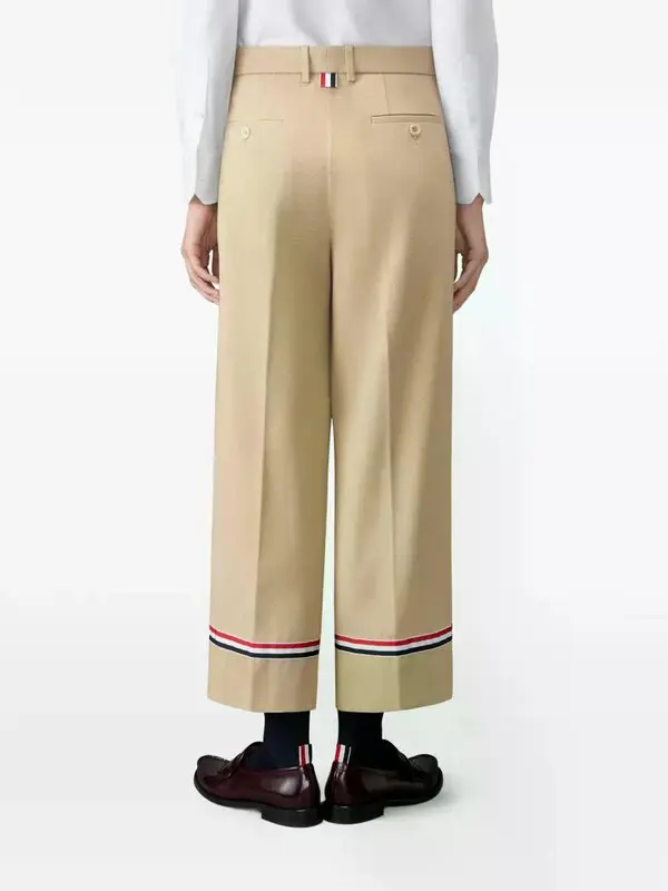 Thom Browne Khaki Beige Cotton Chino Pants With Stripe Trim - Neutrals