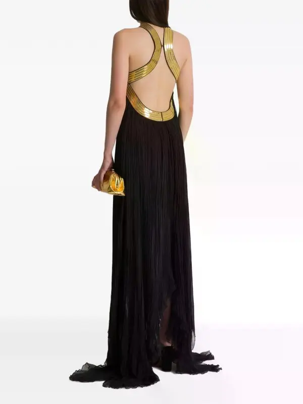 Alberta Ferretti Pleated Open-back Maxi Dress - Black