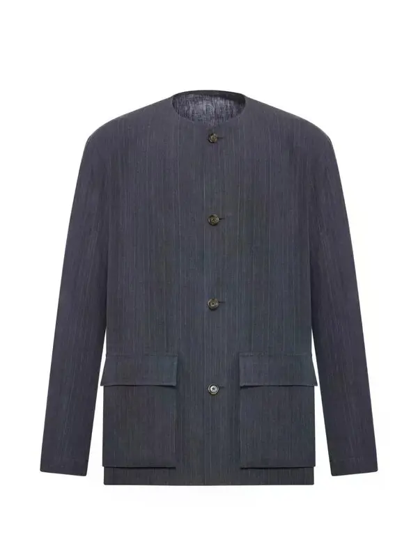 LARDINI Pinstriped Collarless Jacket
