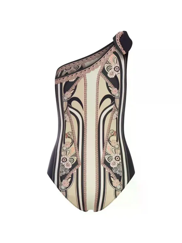 La DoubleJ One-shoulder Knot Swimsuit With Graphic Print - Neutrals