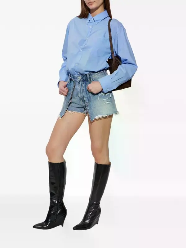 Alexander Wang Zip Detail Distressed Denim Shorts