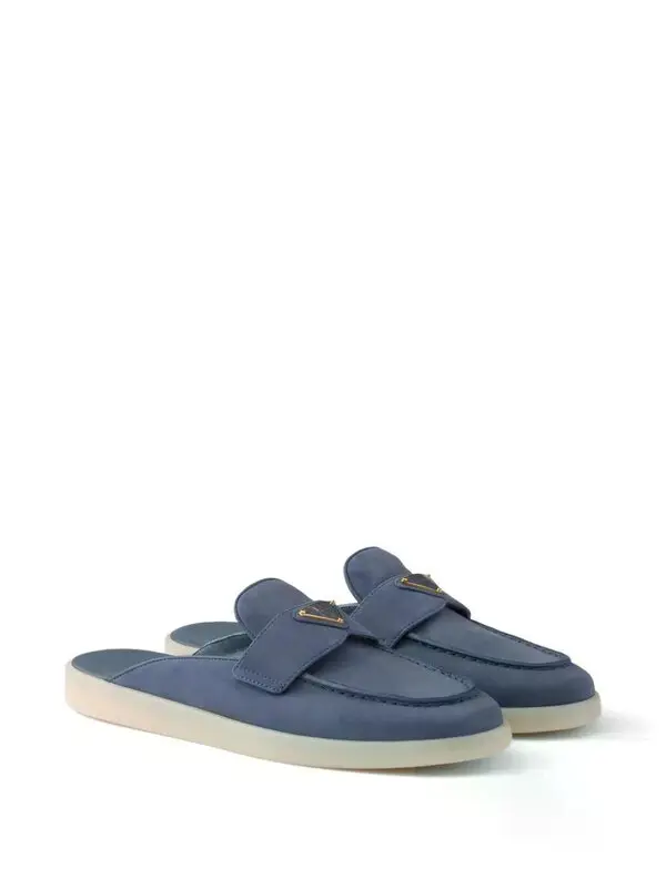 Prada Nubuck Leather Mules With Enameled Triangle Logo