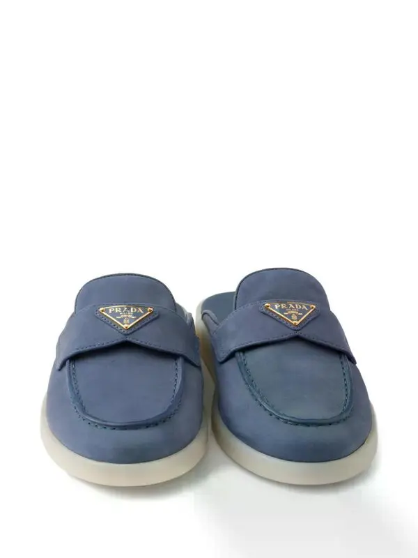 Prada Nubuck Leather Mules With Enameled Triangle Logo