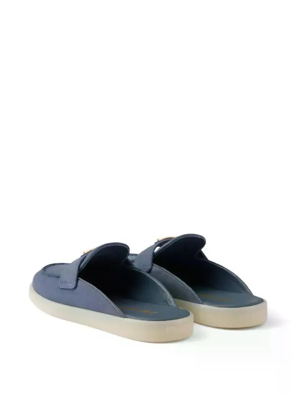 Prada Nubuck Leather Mules With Enameled Triangle Logo
