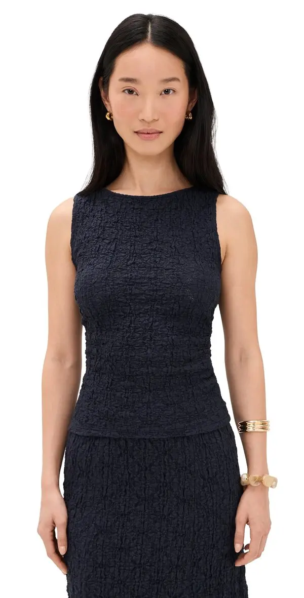 Veronica Beard Selah Smocked Tank - Navy