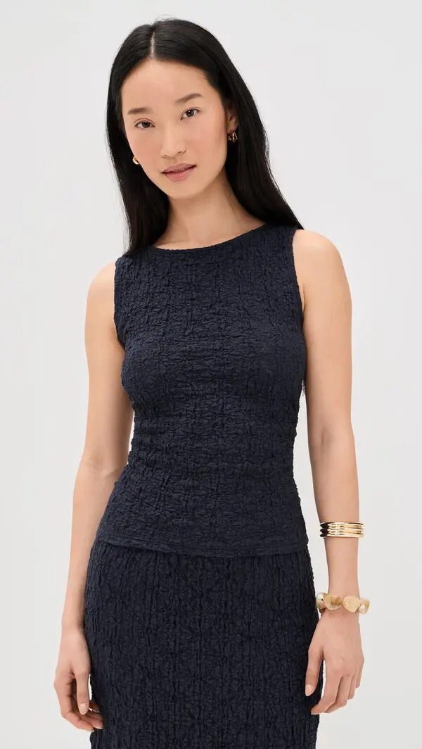 Veronica Beard Selah Smocked Tank - Navy