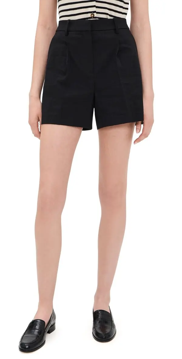 Theory Pleated Linen Shorts - Black