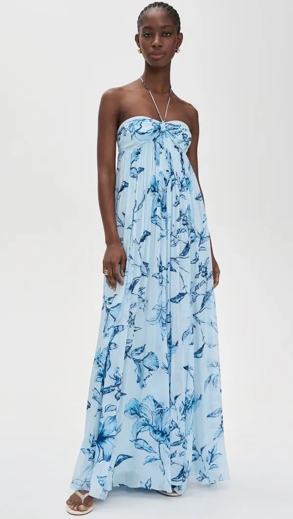 Rococo Sand Strapless Sweetheart Floral Print Maxi Dress