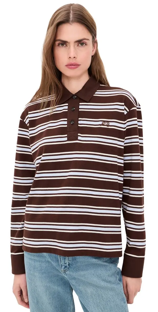 Rag & Bone Striped Long Sleeve Polo Shirt - Brwmt