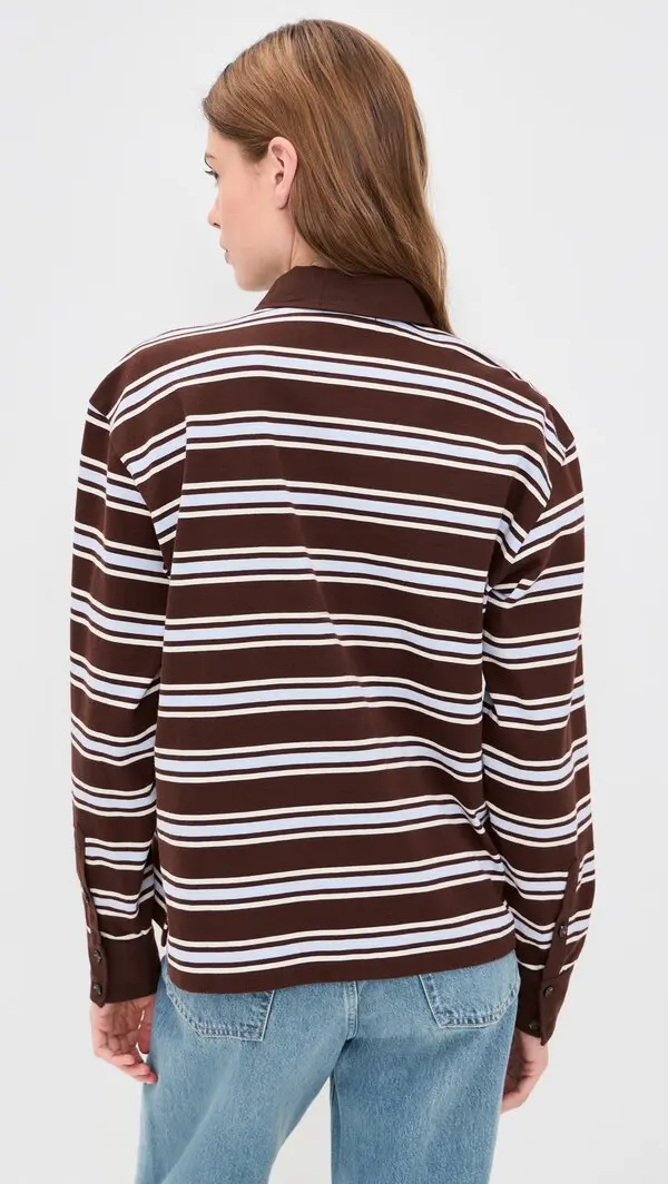 Rag & Bone Striped Long Sleeve Polo Shirt - Brwmt
