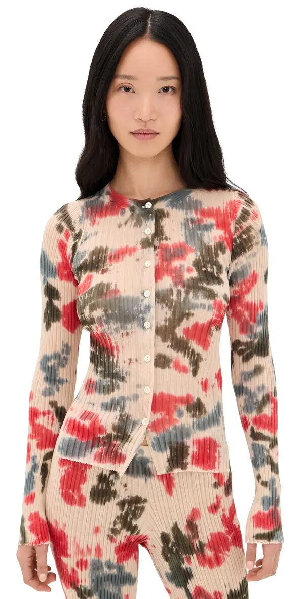 Rodebjer Tie-dye Ribbed Knit Cardigan