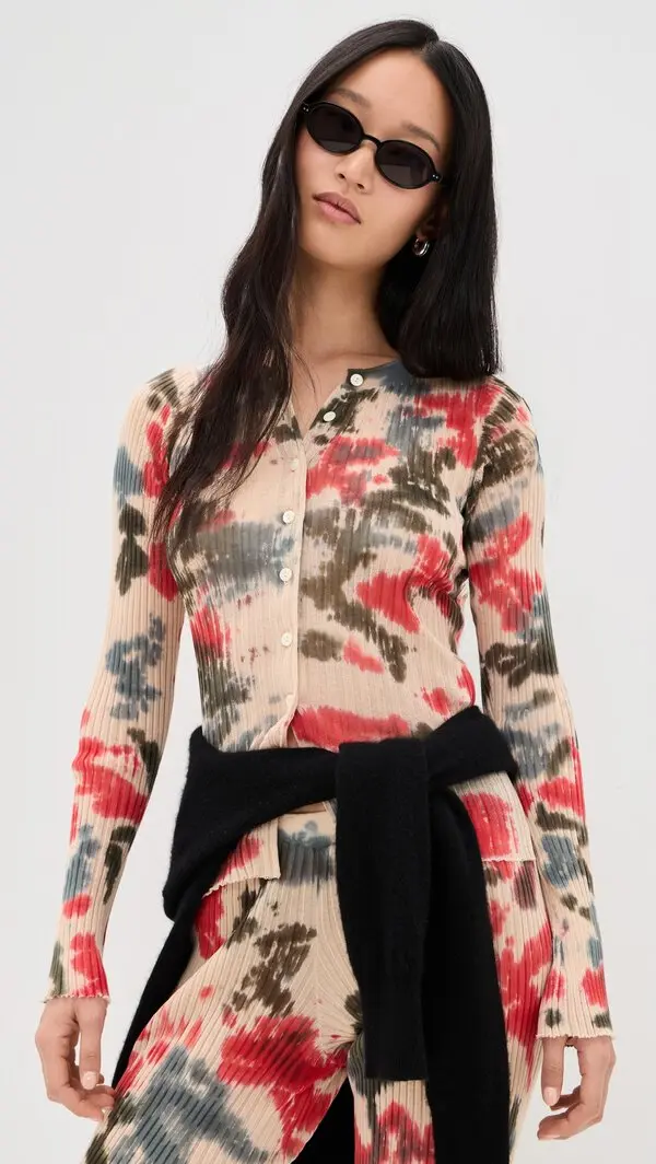 Rodebjer Tie-dye Ribbed Knit Cardigan