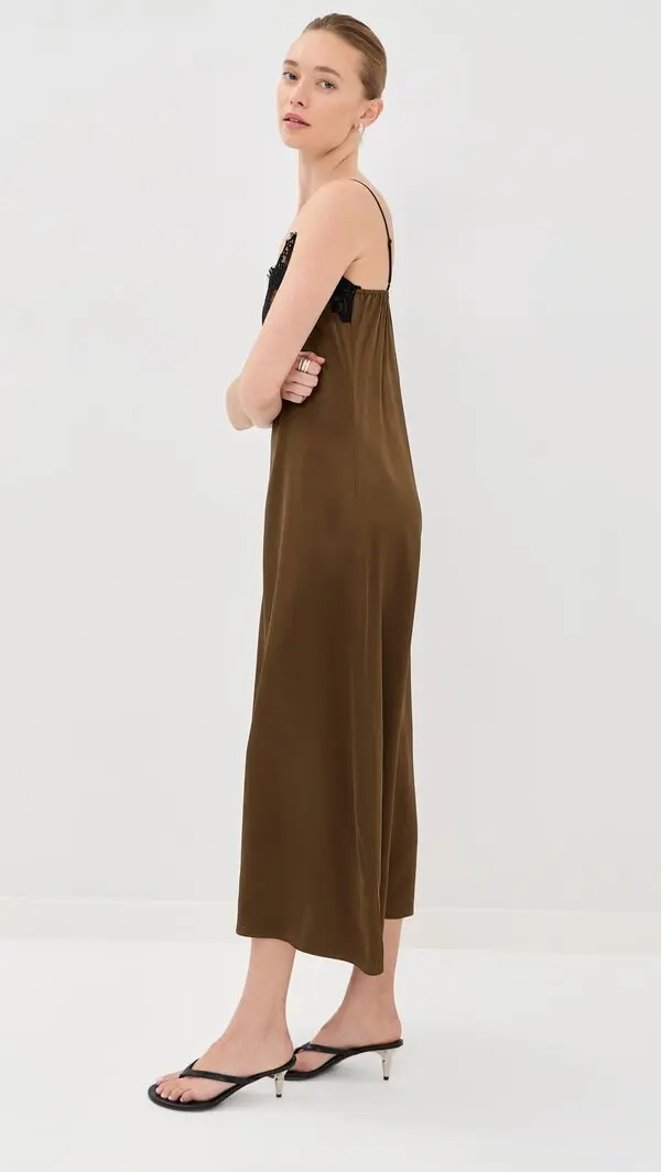 Co Silk Midi Dress With Lace Trim