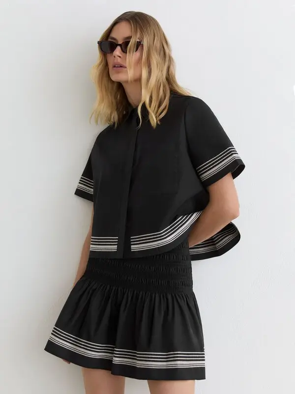 REISS Cotton Stripe-detail Mini Skirt
