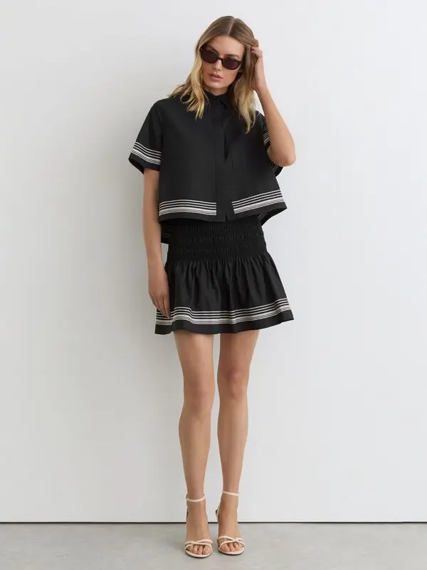 REISS Cotton Stripe-detail Mini Skirt