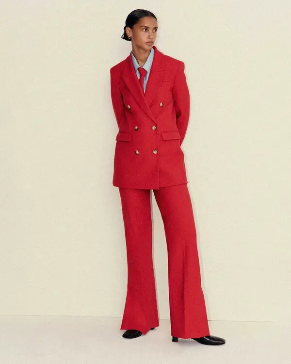 ARGENT Heavy Wool Twill Belted Double-breasted Blazer - Red