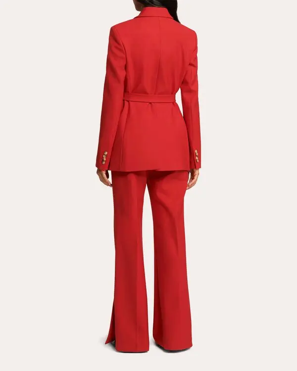 ARGENT Heavy Wool Twill Belted Double-breasted Blazer - Red