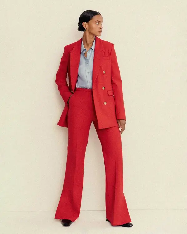ARGENT Heavy Wool Twill Belted Double-breasted Blazer - Red