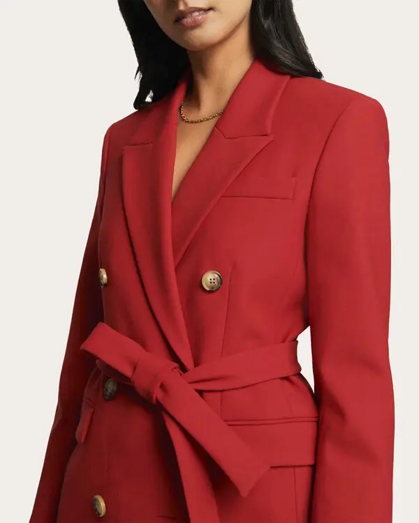 ARGENT Heavy Wool Twill Belted Double-breasted Blazer - Red