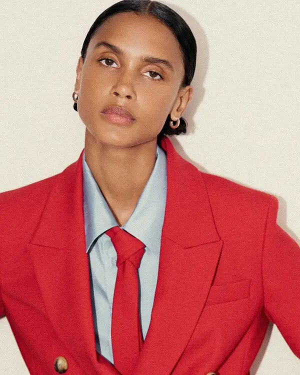 ARGENT Heavy Wool Twill Belted Double-breasted Blazer - Red