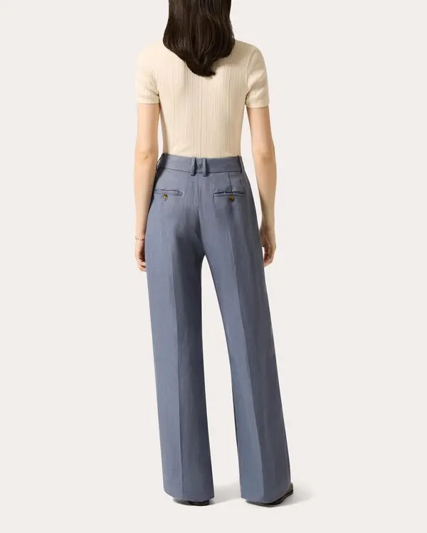 ARGENT Soho Basket Weave Linen Creased Trousers - Blue