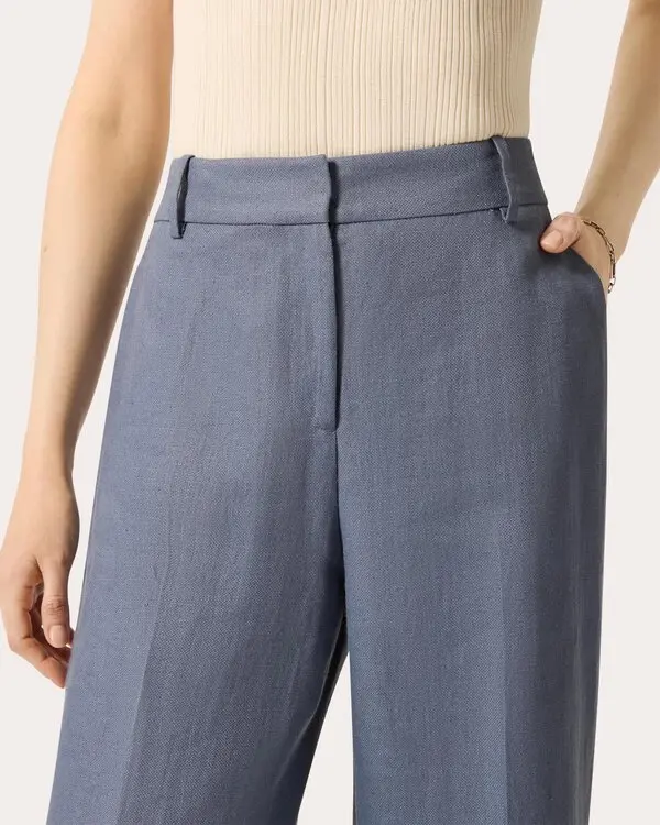 ARGENT Soho Basket Weave Linen Creased Trousers - Blue