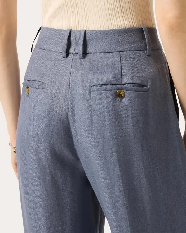 ARGENT Soho Basket Weave Linen Creased Trousers - Blue
