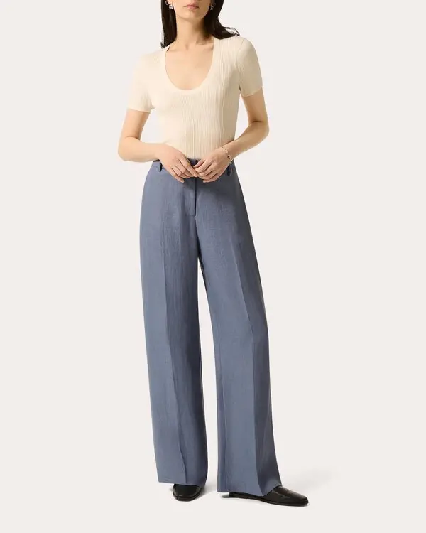 ARGENT Soho Basket Weave Linen Creased Trousers - Blue