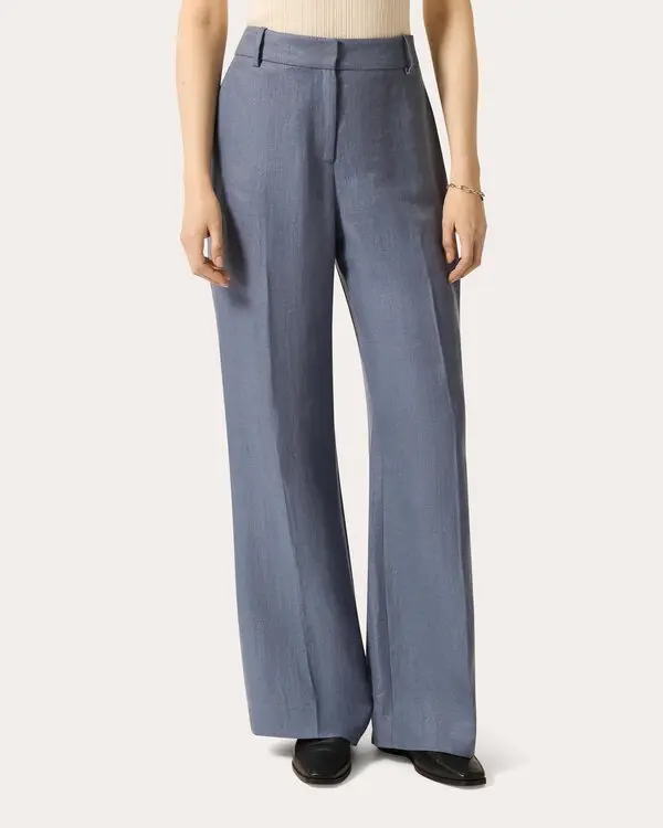 ARGENT Soho Basket Weave Linen Creased Trousers - Blue