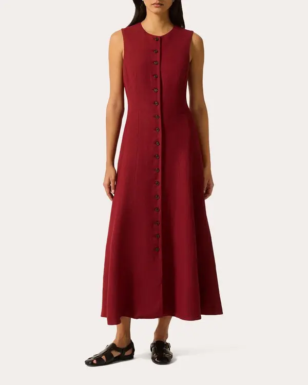 ARGENT Carroll Linen-blend Button Maxi Dress