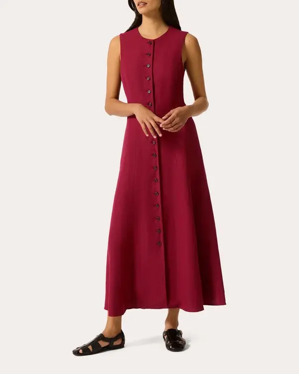 ARGENT Carroll Linen-blend Button Maxi Dress