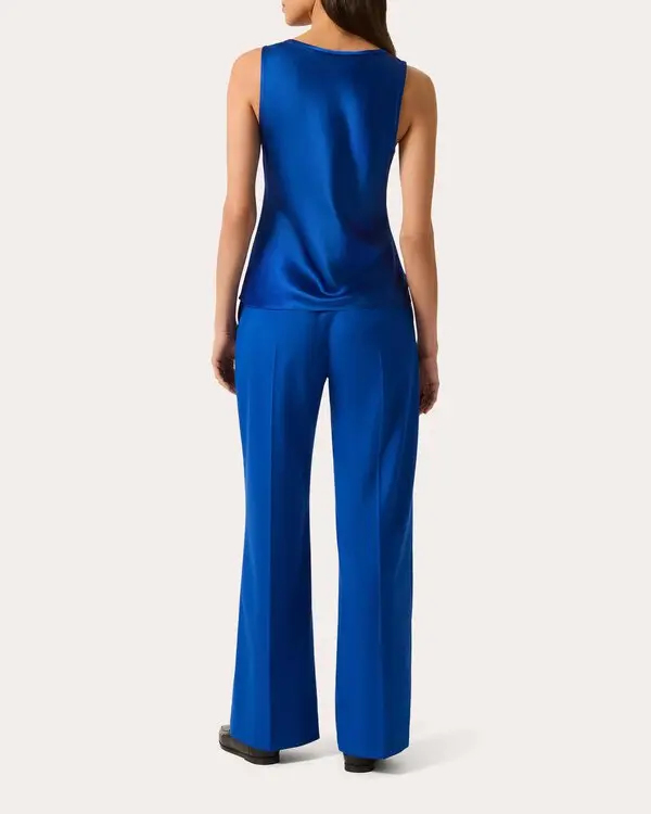 ARGENT Silk Charmeuse Scoop Neck Tank Top - Blue
