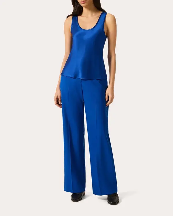 ARGENT Silk Charmeuse Scoop Neck Tank Top - Blue