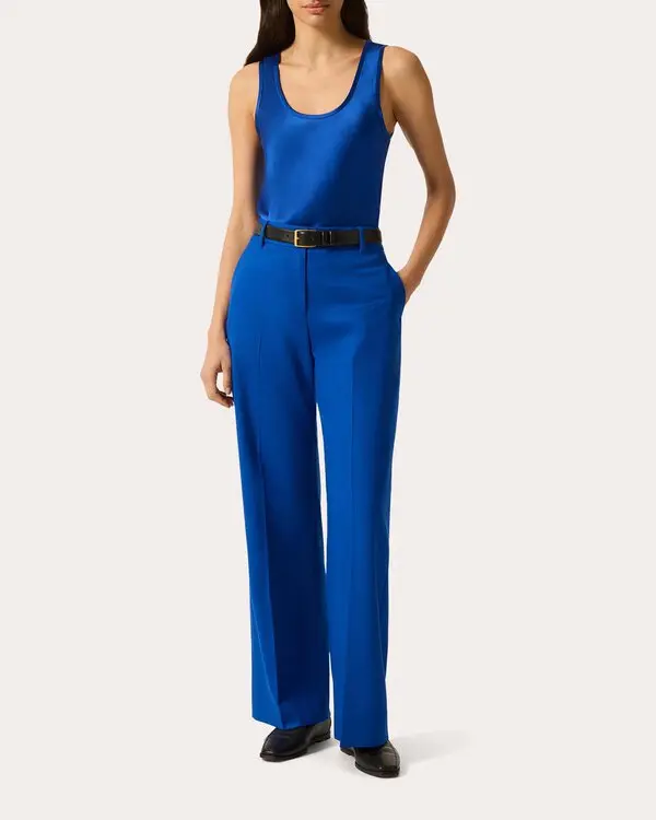 ARGENT Silk Charmeuse Scoop Neck Tank Top - Blue