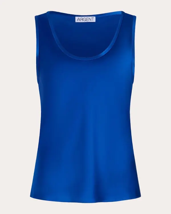 ARGENT Silk Charmeuse Scoop Neck Tank Top - Blue