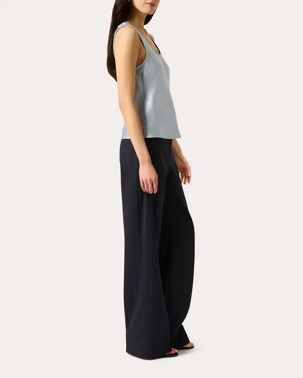 ARGENT Silk Charmeuse Scoop Neck Tank Top - Blue