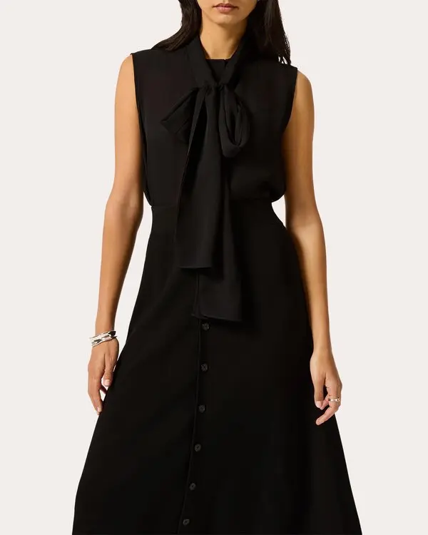 ARGENT Silk Georgette Sleeveless Bow Blouse - Black
