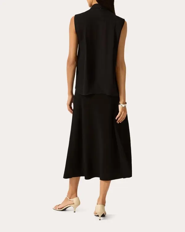 ARGENT Silk Georgette Sleeveless Bow Blouse - Black