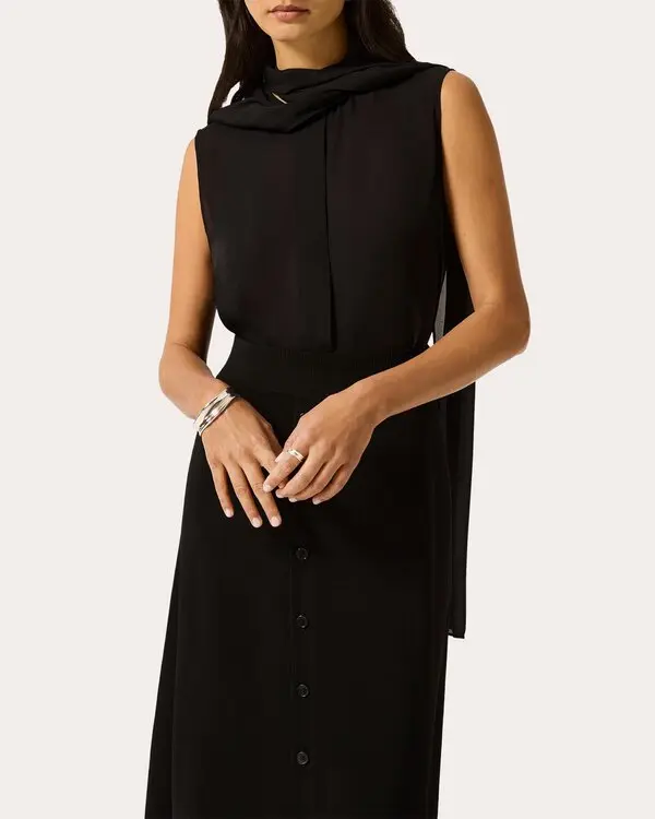 ARGENT Silk Georgette Sleeveless Bow Blouse - Black